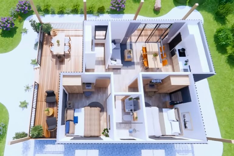 7x8m (56m2) Simple Container Cabin Life - Trend House Designs