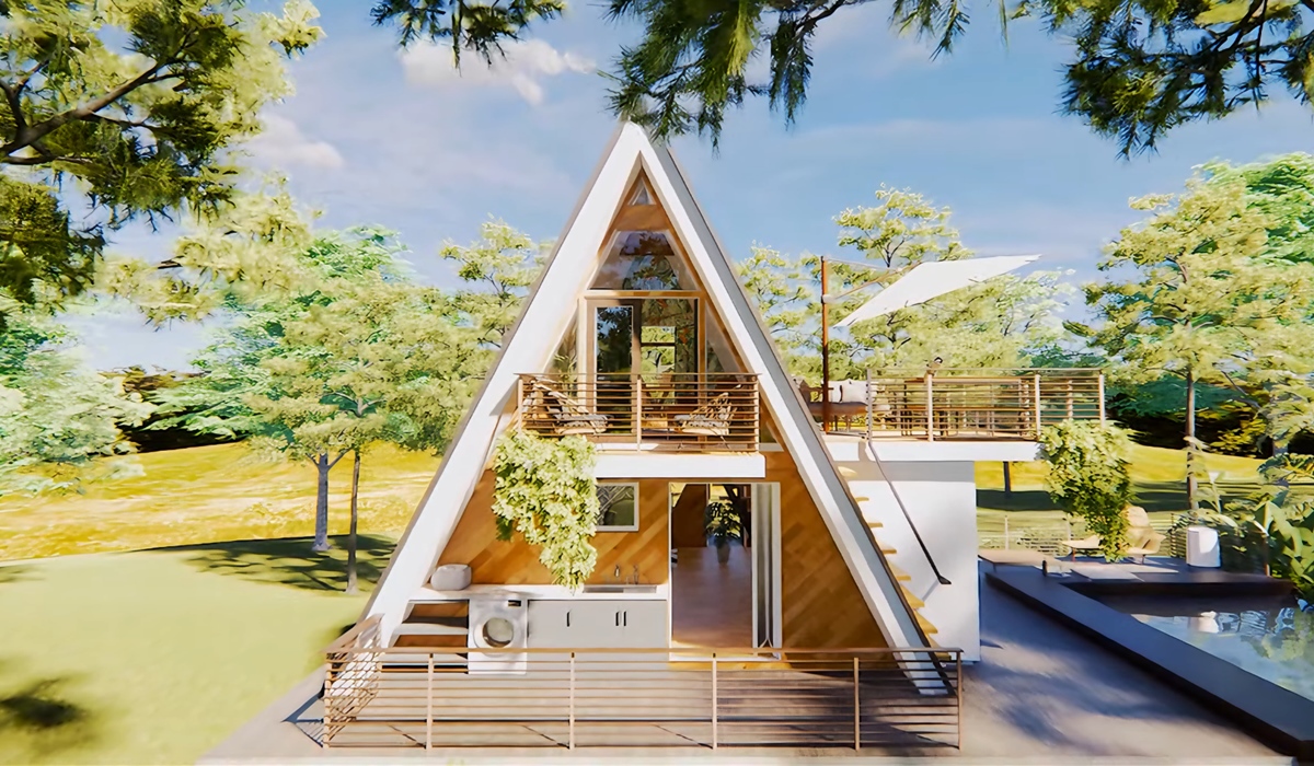 Tropical A-Frame House Model: Cozy Bohemian Design - Trend House Designs