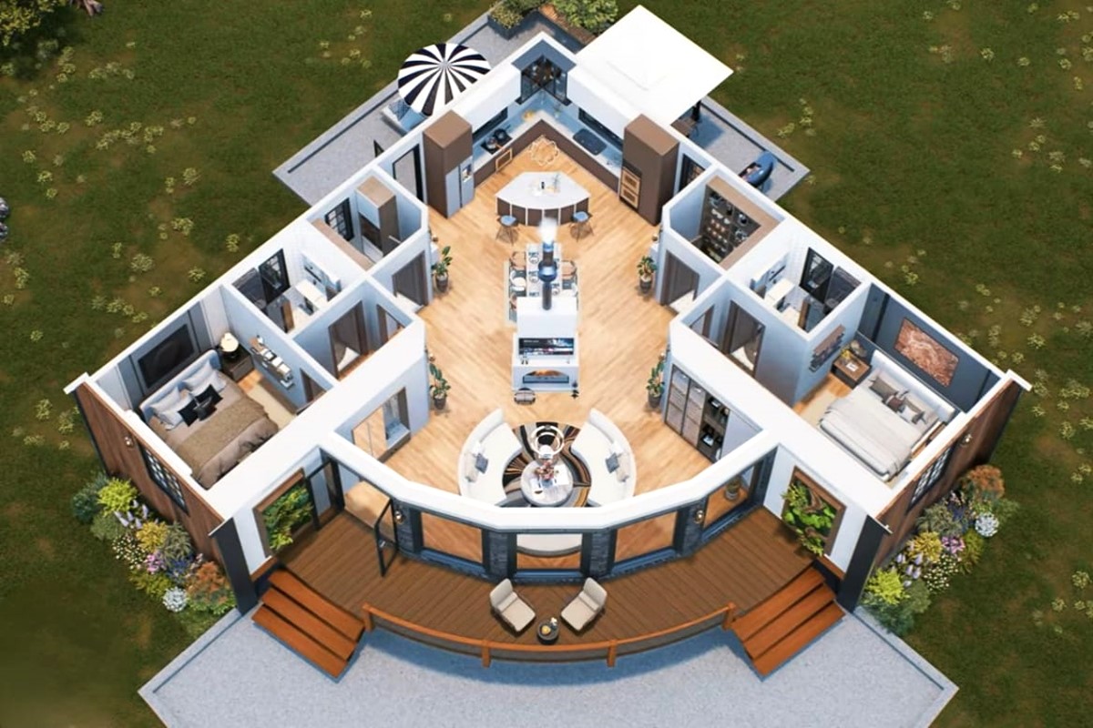 15x15 Meter V Shaped Dream House Model - Trend House Designs ...